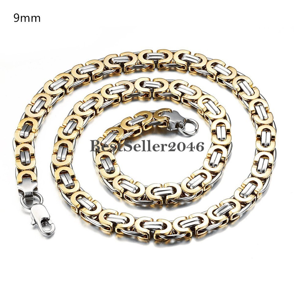 5/9MM Stainless Steel Flat Byzantine Box Chain Link Necklace for Men ...