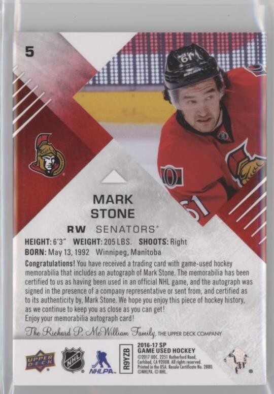 2016-17 SP GAME USED SPGU RED SPECTRUM PREMIUM PATCH AUTO MARK STONE ...