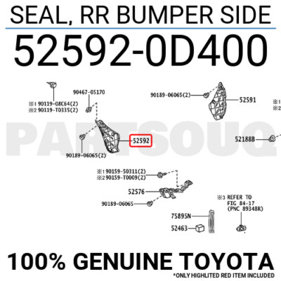 525920D400 Genuine Toyota SEAL, RR BUMPER SIDE 52592-0D400 | eBay