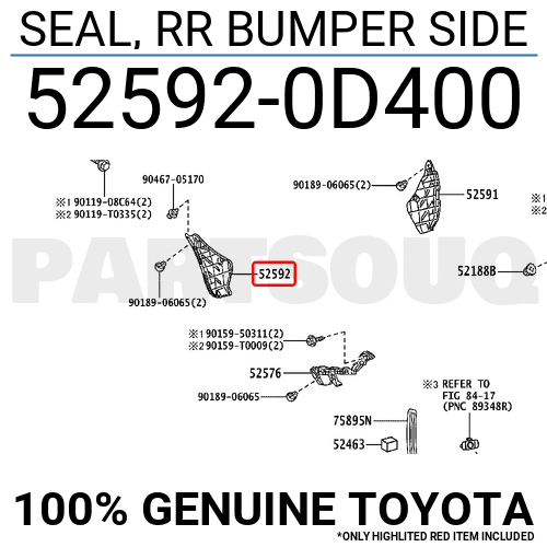 525920D400 Genuine Toyota SEAL, RR BUMPER SIDE 52592-0D400 | eBay