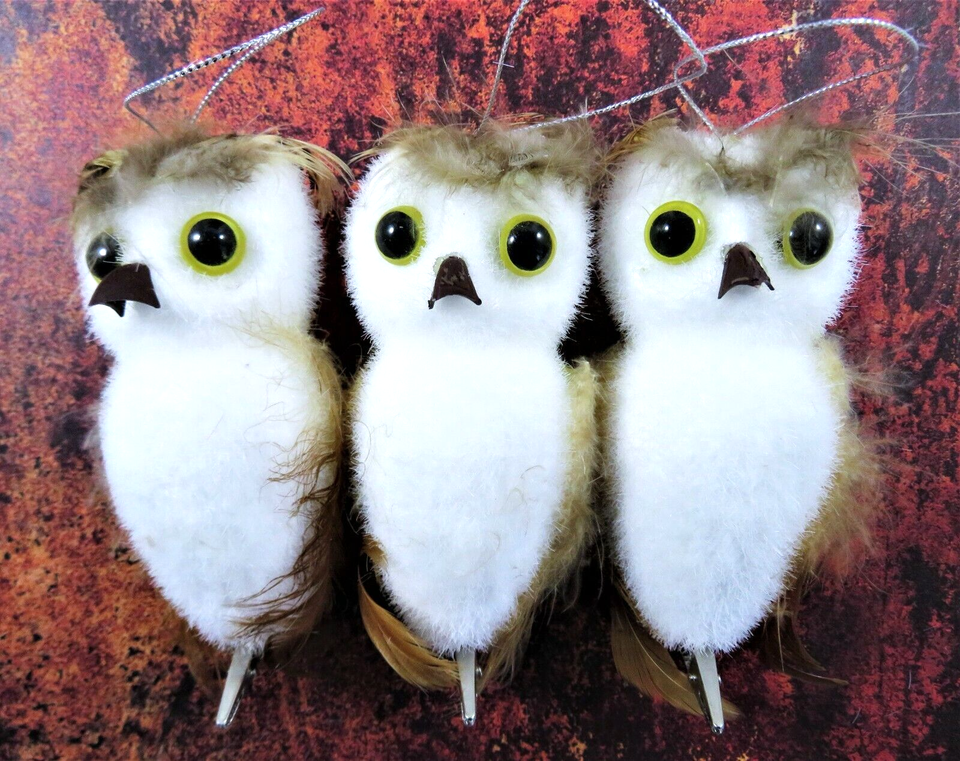 Trio Fluffy Downy Owlets Ornaments Clip-ons And Hangers Some Real ...