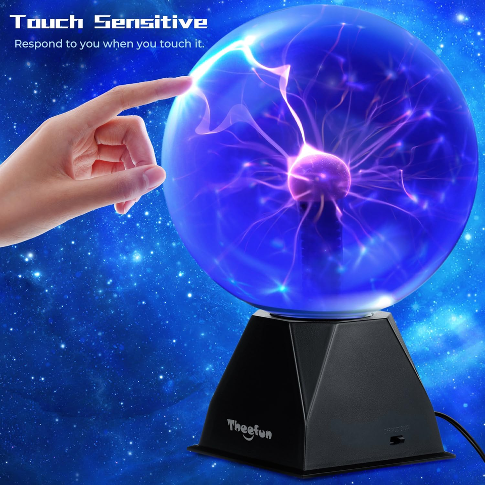 Theefun Blue Plasma Ball: 8 Inch Plasma Globe Touch & Sound Sensitive ...