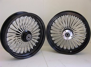 DNA MAMMOTH 52 BLACK FAT SPOKE WHEELS 16x3.5 FRONT / REAR SET SOFTAIL ...