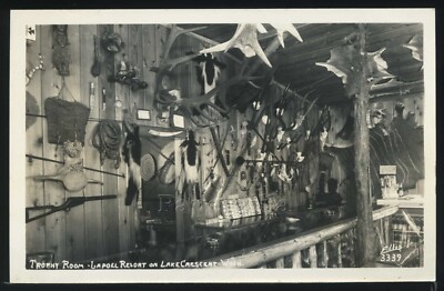 WA Port Angeles RPPC 40's TROPHY ROOM LA POEL RESORT on LAKE CRESCENT ...