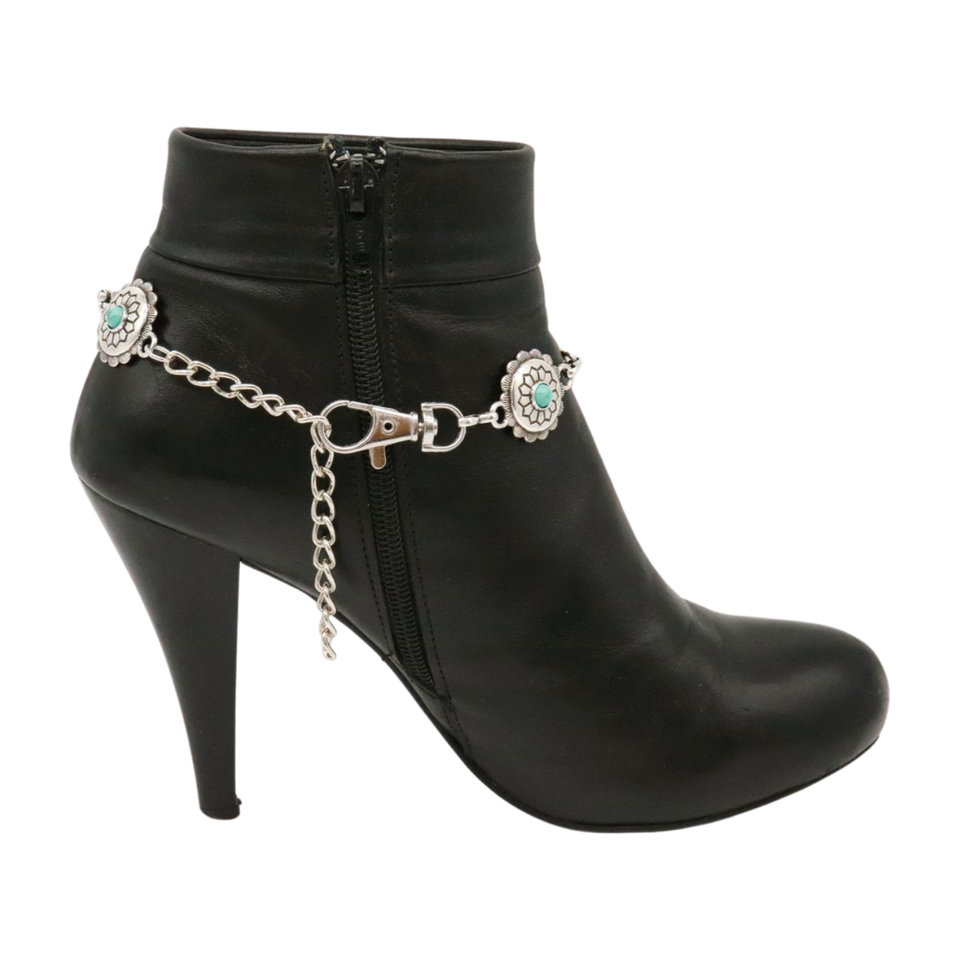Women Ethnic Silver Metal Boot Chain Bracelet Shoe Flower Charm Bling ...