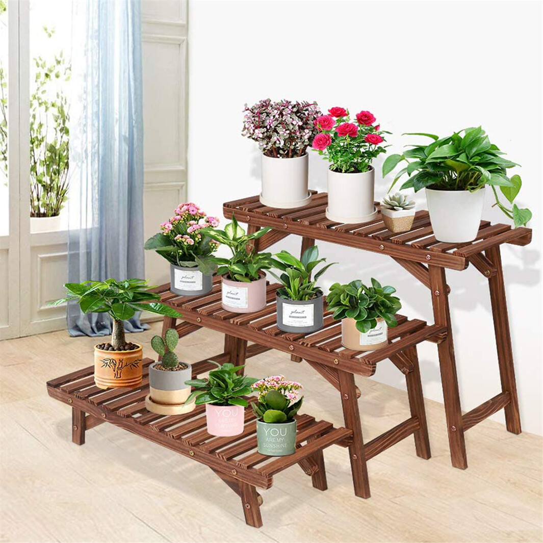 3 Tier Step Design Plant Stand Shelf Racks Freestanding Ladder Flower ...