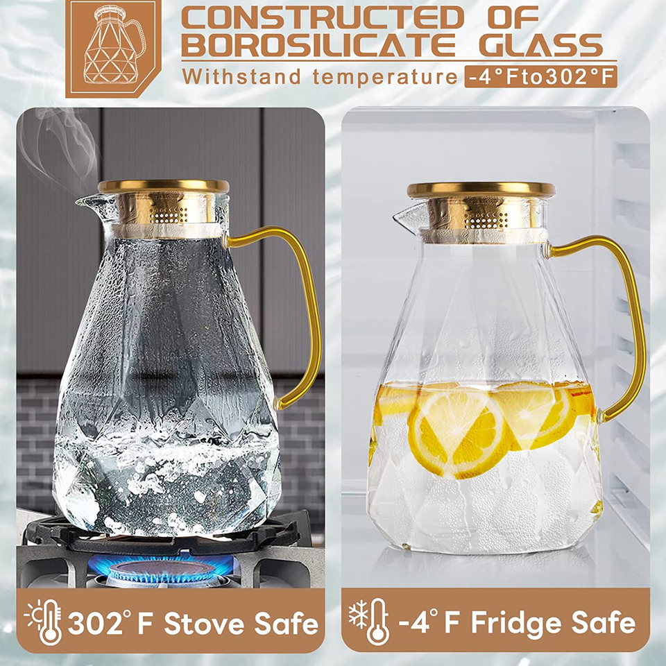 Glass Pitcher 74Oz/2.2Liter Water Pitcher with Lid And Mixing Spoon ...
