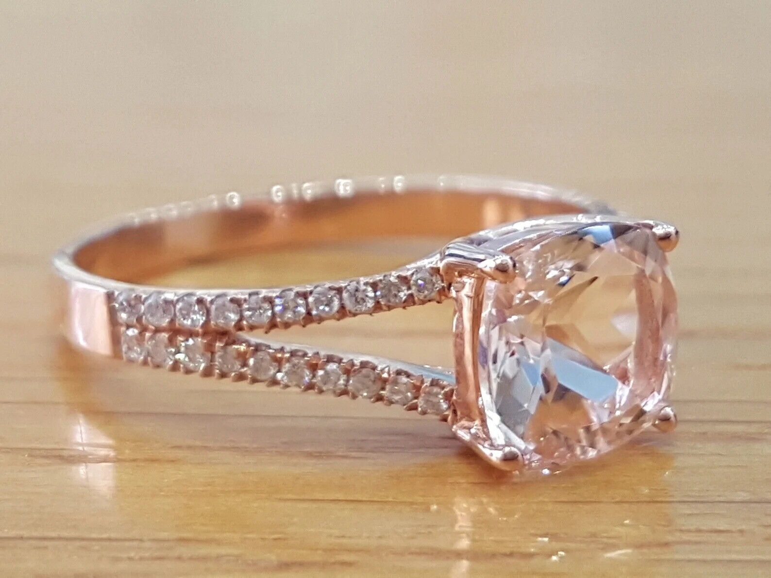 Cushion Cut Morganite Gemstone Silver Rose Gold Ring, Engagement Ring ...