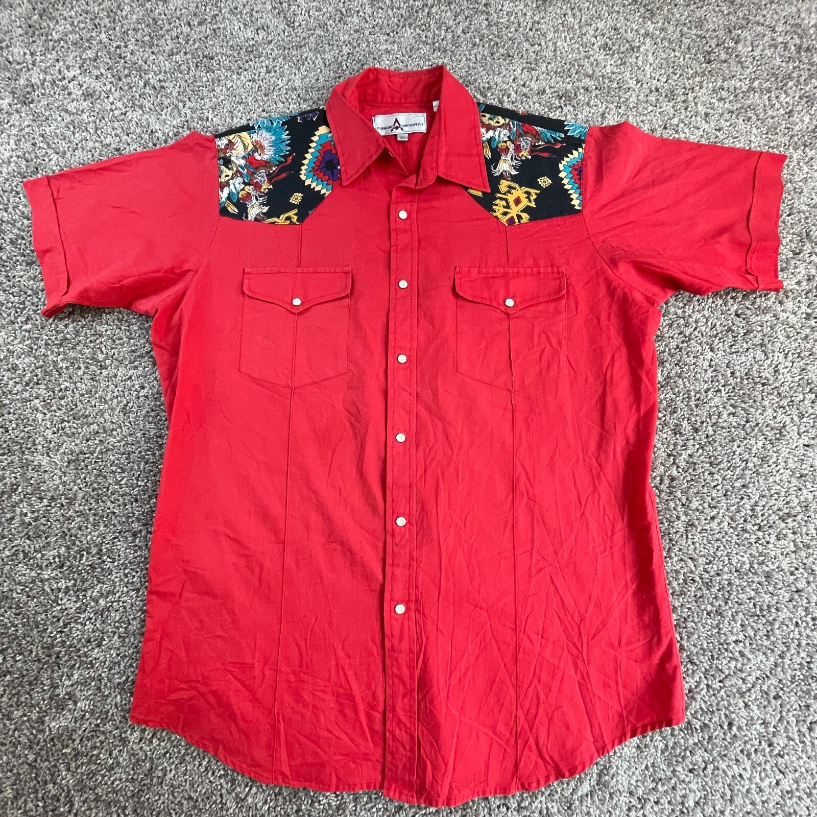 Diamond Ranchwear Shirt Mens Large Red Pearl Snap Short Sleeve Dance ...