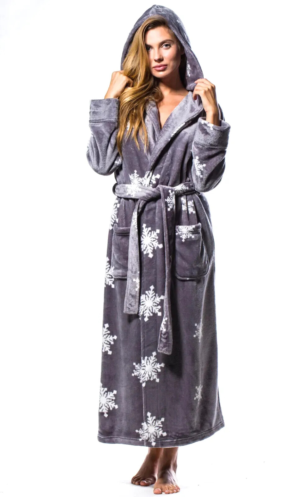 Super Soft Fleece Robe Cozy Lounge Hooded Robe Plush Warm Fleece Hood ...