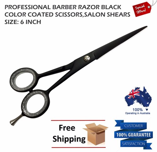 6 Inch Professional Barber Razor Black Color Coated Scissors, Salon ...