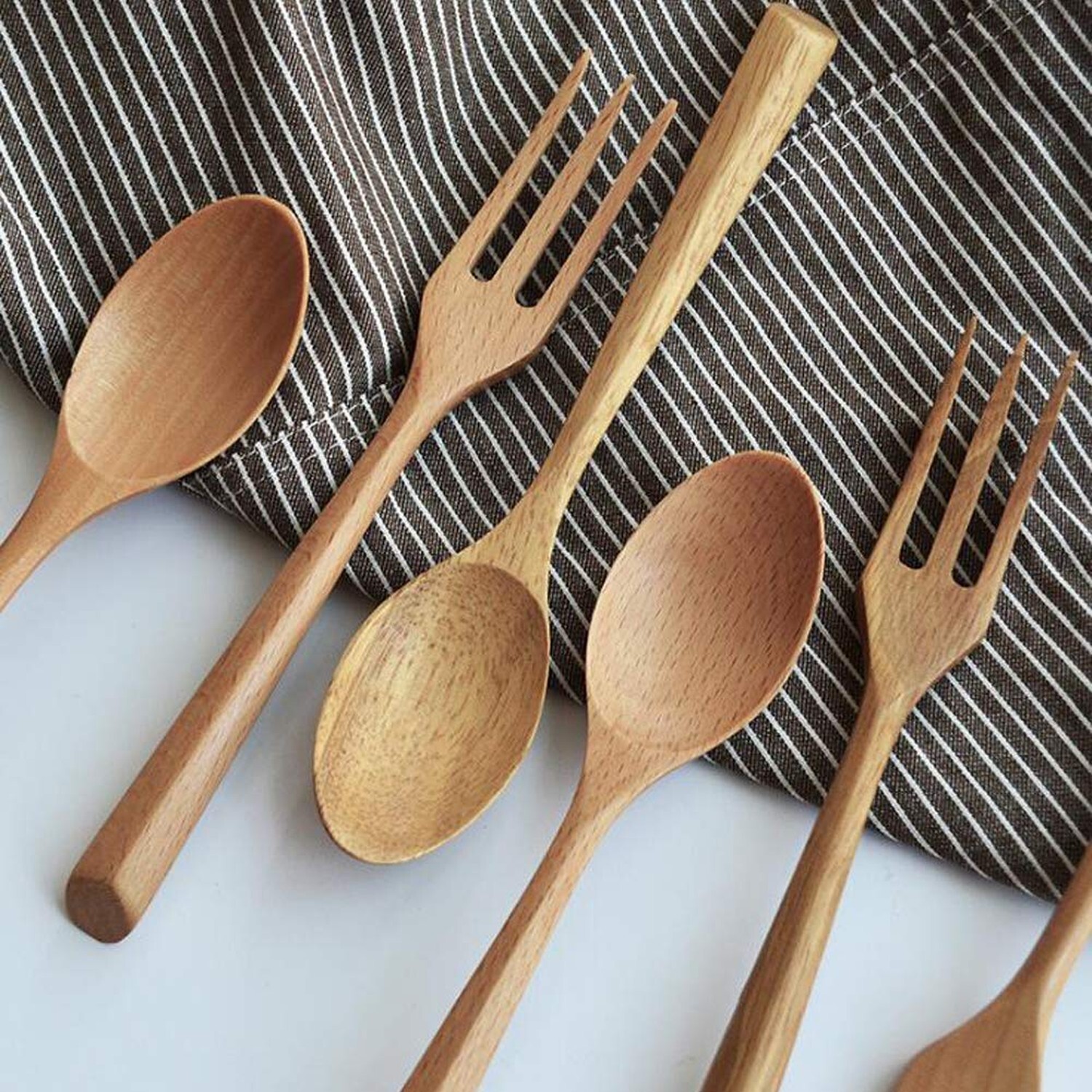 Kyien 6Pcs Wood Soup Spoons And Forks Sets Natural Wood Eating Utensils ...