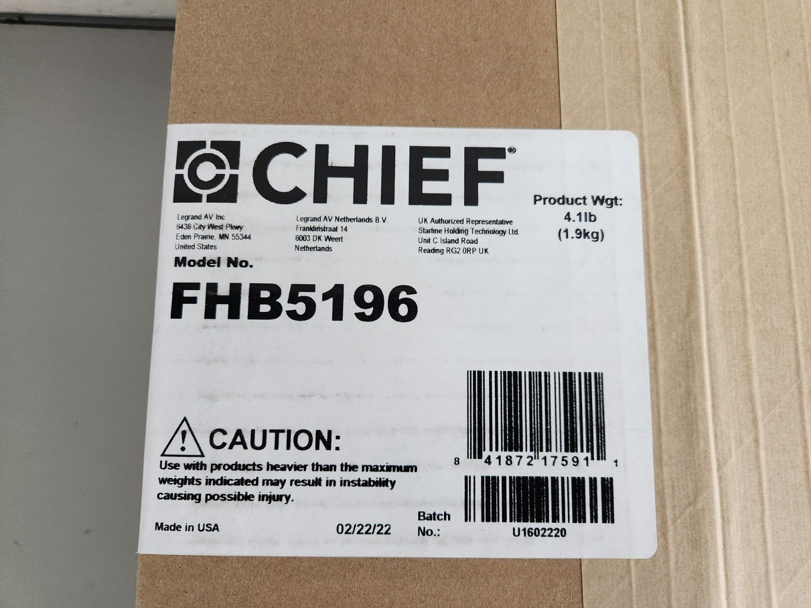 Chief FHB5196 Universal Flat Panel Mount Hardware Kit NEW | eBay