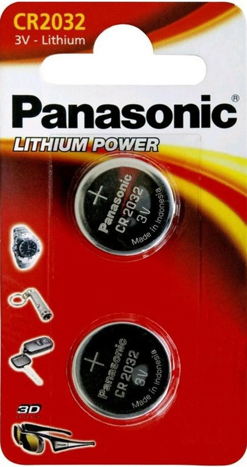 2 Panasonic Lithium 3V Cell 1x2 Blister CR2032 IEC C Coin Cell CR ...