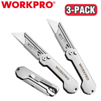 WORKPRO 3-Pack Folding Utility Knife Set EDC Box Cutter Knife Quick ...