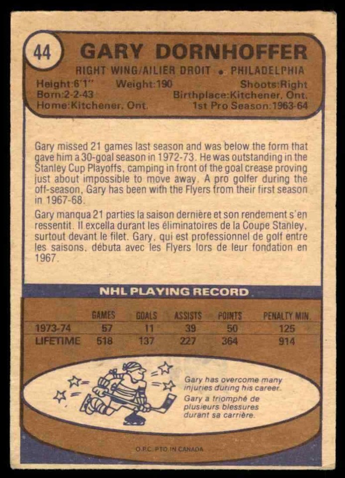 1974-75 O-Pee-Chee #44 Gary Dornhoffer Signed Autographed Card | eBay