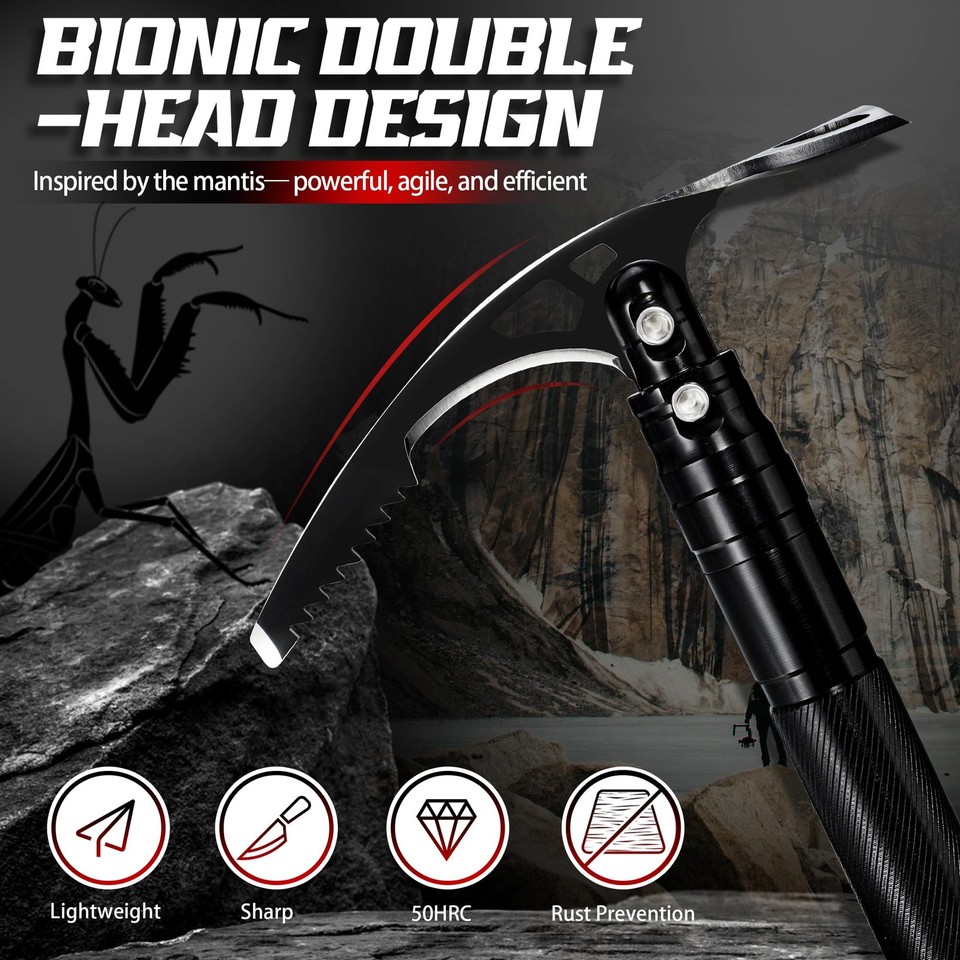 Pick Axe 8 in 1, Folding Pickaxe Mattock with Multi-Purpose Garden Hoe ...