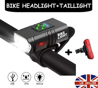 LED Mountain Bike Light USB Rechargeable Bicycle Torch Front Rear ...