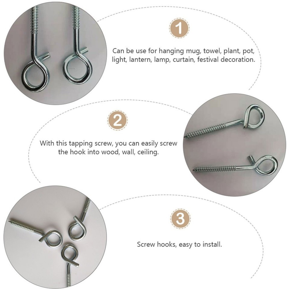 10pcs Safety Screw Hooks Quality Ceiling Hooks with Thread Safety Screw ...