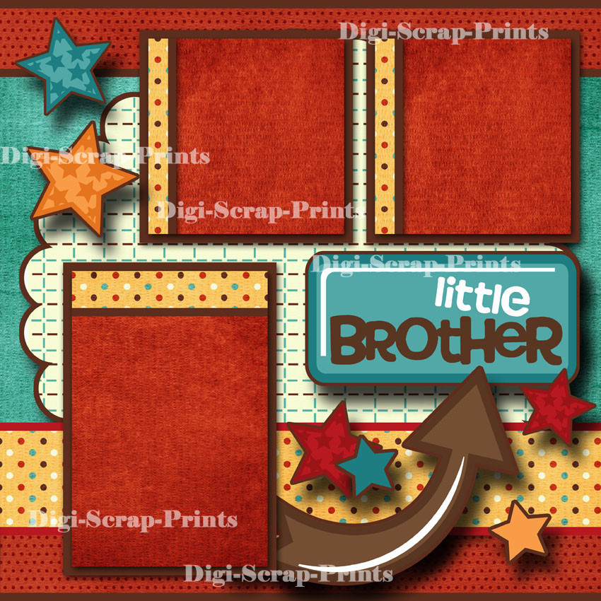 BROTHERS boy 2 premade scrapbook pages paper piecing layout DIGISCRAP # ...