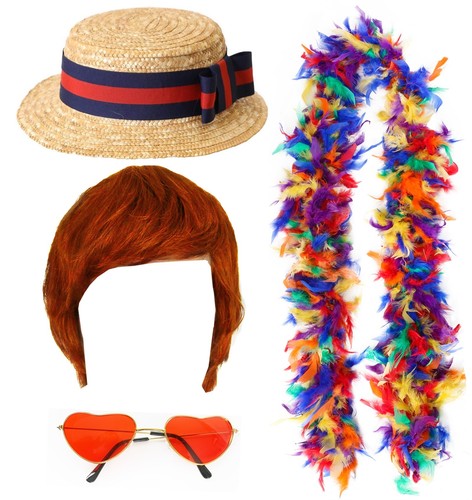 70'S 80'S ROCKETMAN ELTON JOHN FANCY DRESS COSTUME WIG AND BOA FAREWELL ...