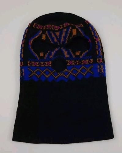 Vintage Multicolor Pattern Winter Ski Face Mask Knit Vtg Outdoor Sports ...