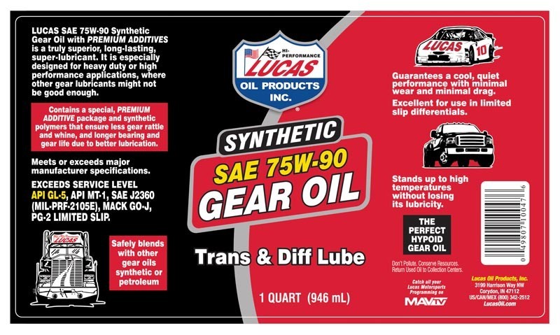 Lucas 10047 Synthetic SAE 75W-90 Transmission & Differential Lube - 1 ...