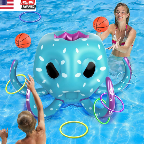 Octopus Pool Toys for Kids, 2-In-1 Inflatable Water Games Set with ...