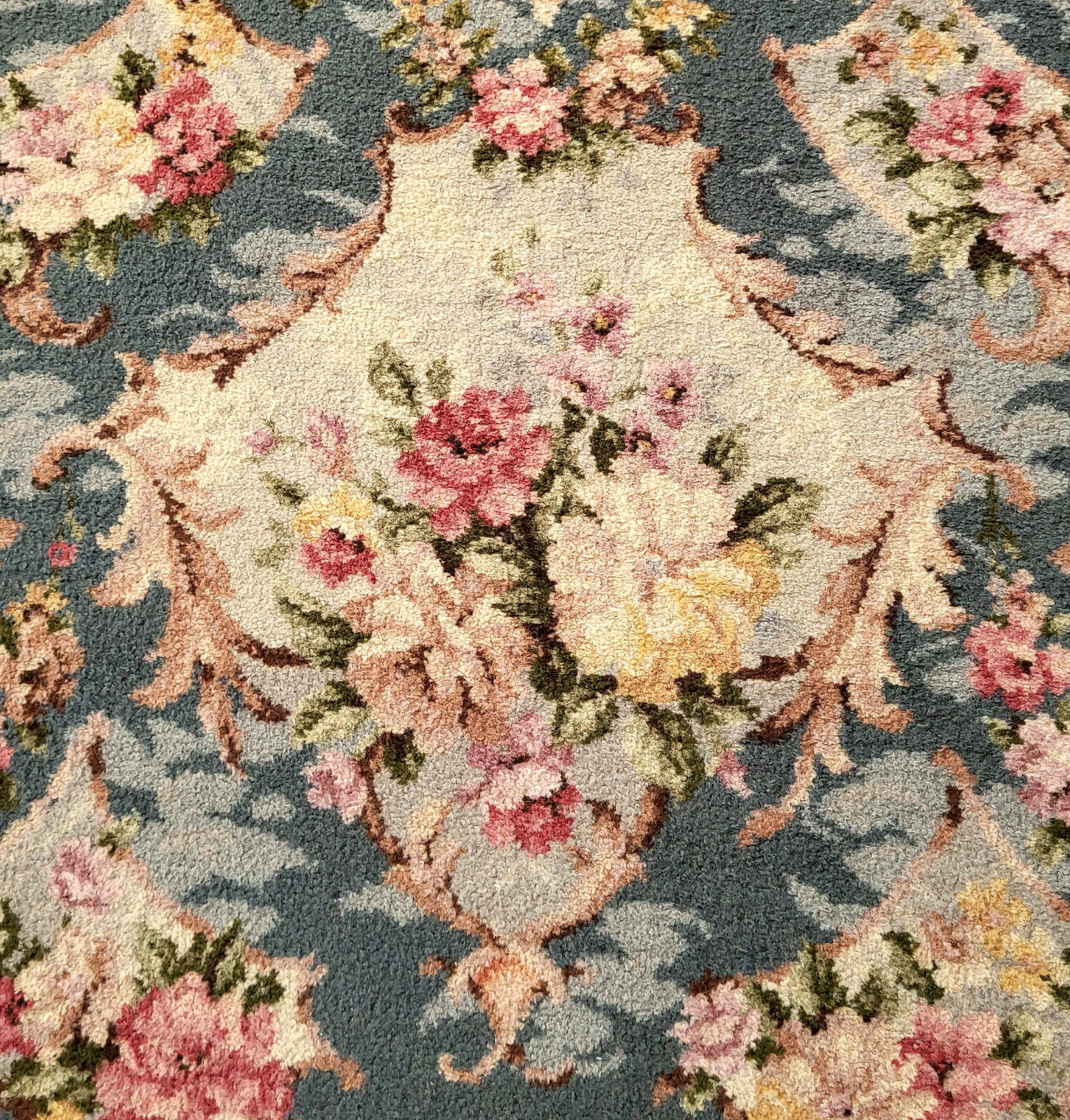 AWESOME Antique Vintage Wool Rug Shabby PINK ROSES Chic BIGELOW STYLE ...