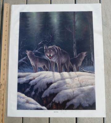 Tok Hwang Lithograph "Meeting" 3 Wolves Hand Signed & Numbered: 58/950 ...