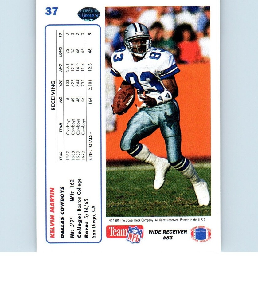 Kelvin Martin 37 Cowboys 1991 Upper Deck NFL Football Trading Card | eBay