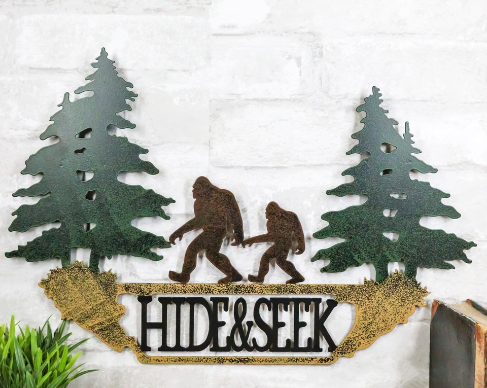 Rustic Sasquatch Bigfoot by Pine Trees Hide & Seek Metal Wall Decor ...