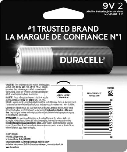 Duracell Coppertop 9V Battery, 2 Count Pack, 9-Volt Battery with Long ...