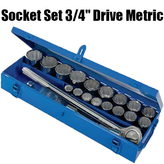 Silverline 3/4" Drive Metric Socket Set 21Piece 19-50mm w/ Metal Case ...