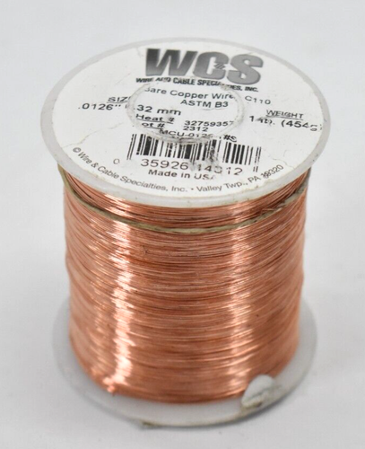 WCS Bare Copper Wire C110 ASTM B3 Spool 28 Gauge .0126" x 1lb x 1993 ...