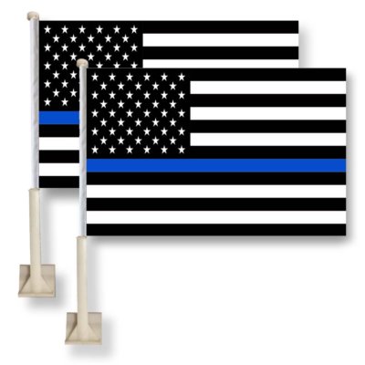 2 Pack Lot 12x18 USA Thin Blue Line Police Car Flag FLAGS WINDOW 18" X ...