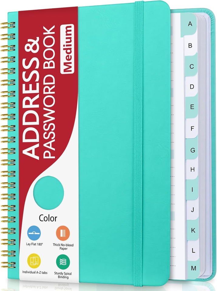 Address Book with Alphabetical Tabs, Hardcover Phone Book Password ...