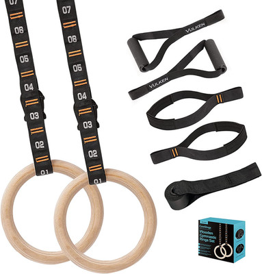 Wooden Gymnastic Rings with Adjustable Numbered Straps. 1.1'' Olympic ...