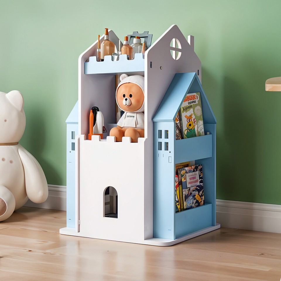 360° Rotating Kids Bookshelf Wood-plastic Floor Bookcase Book Shelf Toy ...