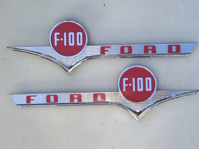 1956 56 Ford Truck Hood Chrome F100 Emblem Pair for sale online | eBay