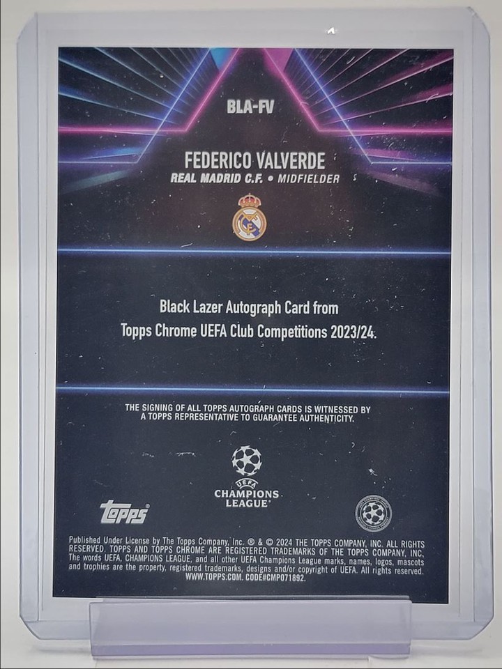 FEDERICO VALVERDE 2023 TOPPS CHROME UCC BLACK LAZER AUTOGRAPH AUTO ...