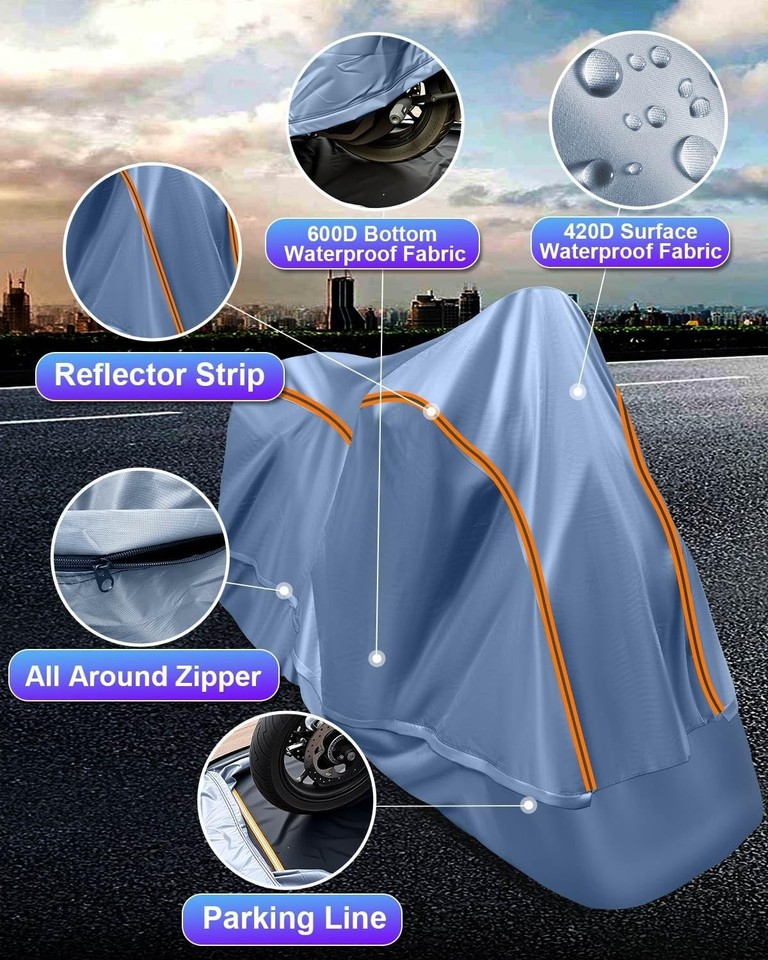 96" XXL Waterproof Full Enclosed Motorcycle Cover – Reflective, All ...
