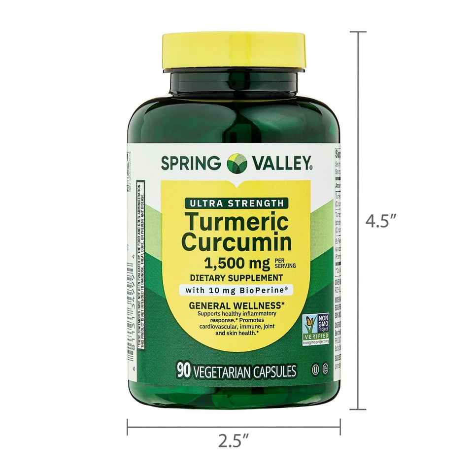 Spring Valley Ultra Strength Turmeric Curcumin Dietary Supplement 1,500 ...