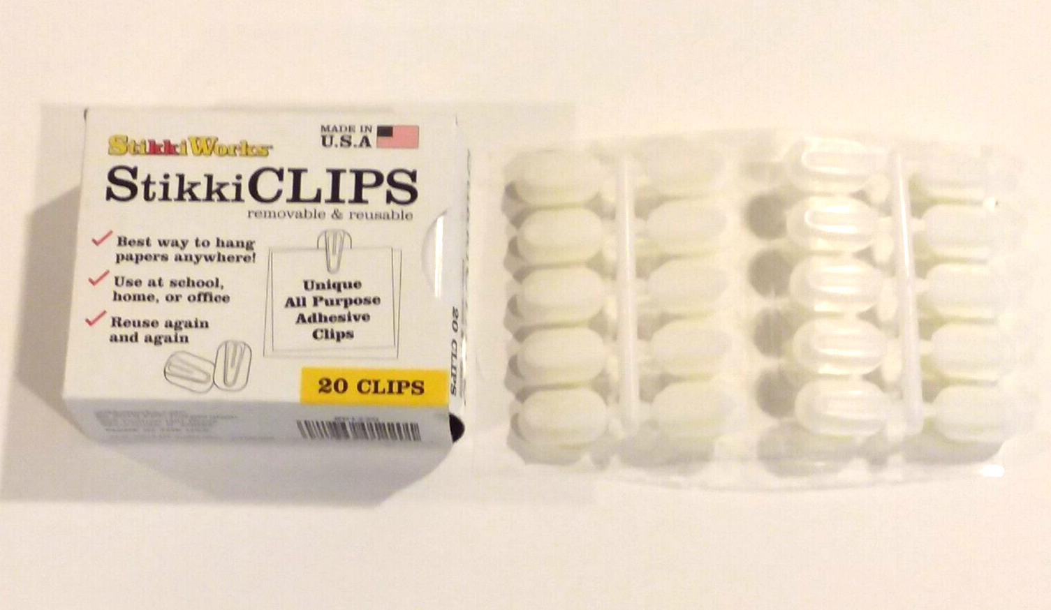 Lot of 2 Boxes StikkiClips 01220 White Sticky Plastic Adhesive Back ...