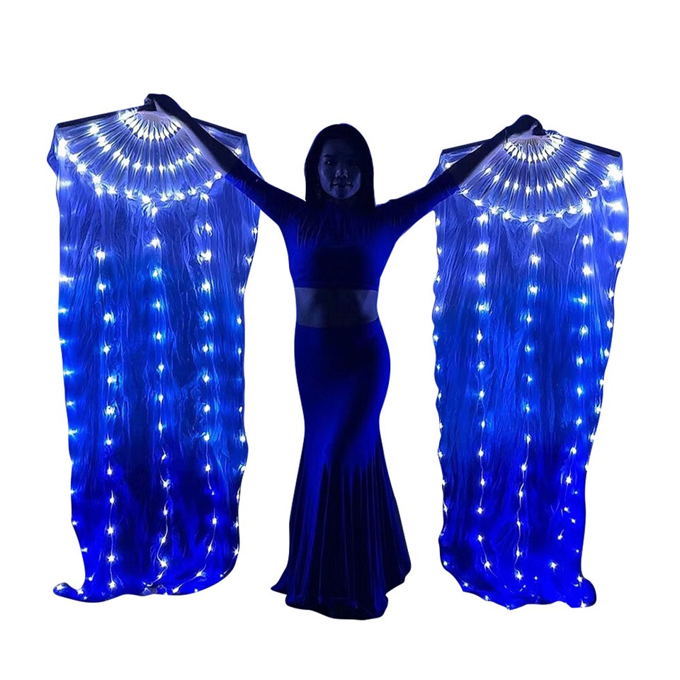 1Pair Belly Dance Led Fan Veil 1.8 Long Bamboo Fans Veil Silk Fan for ...