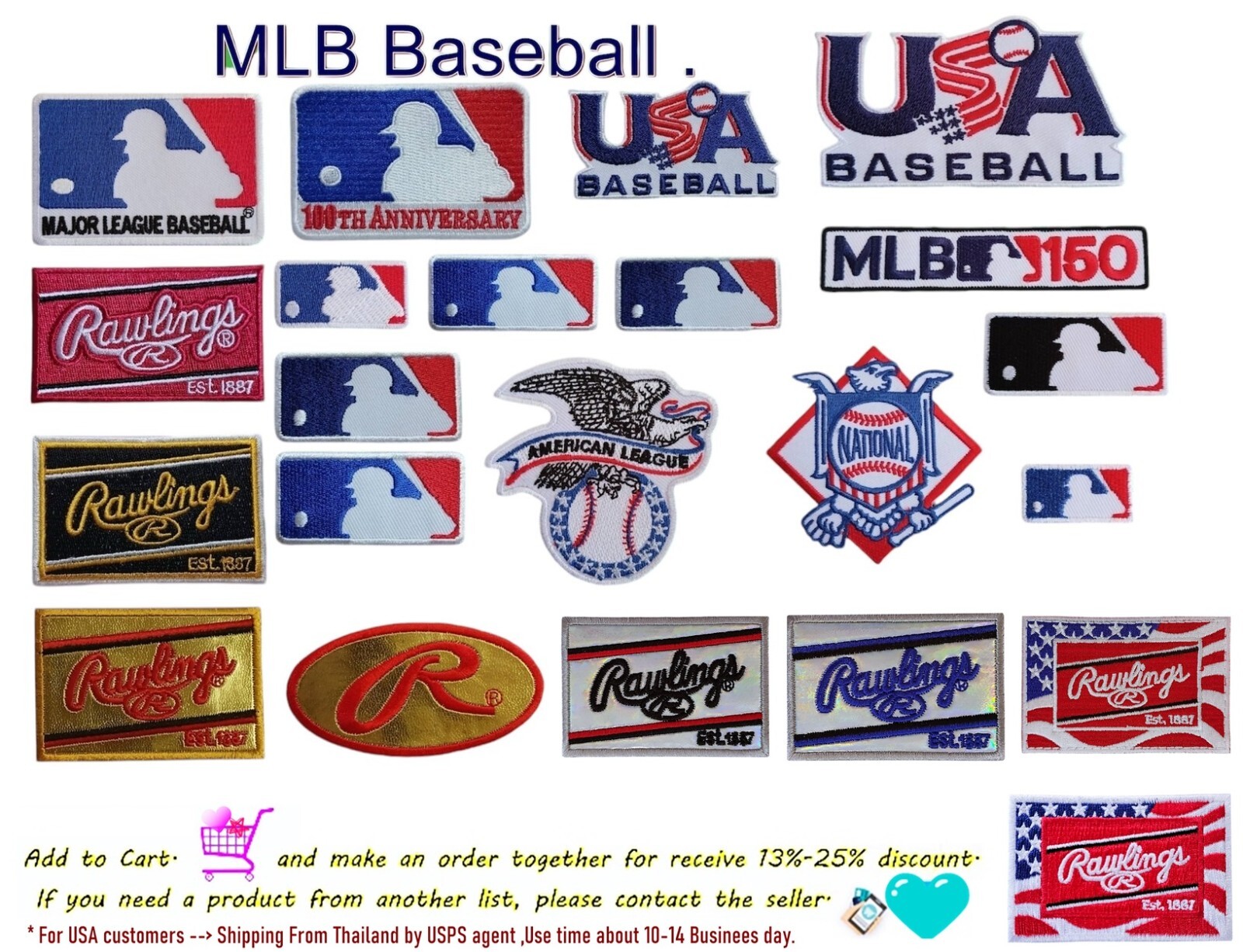 MLB,Rawling Baseball⚾Sport Patches Embroidery iron,sew (From Thai by ...