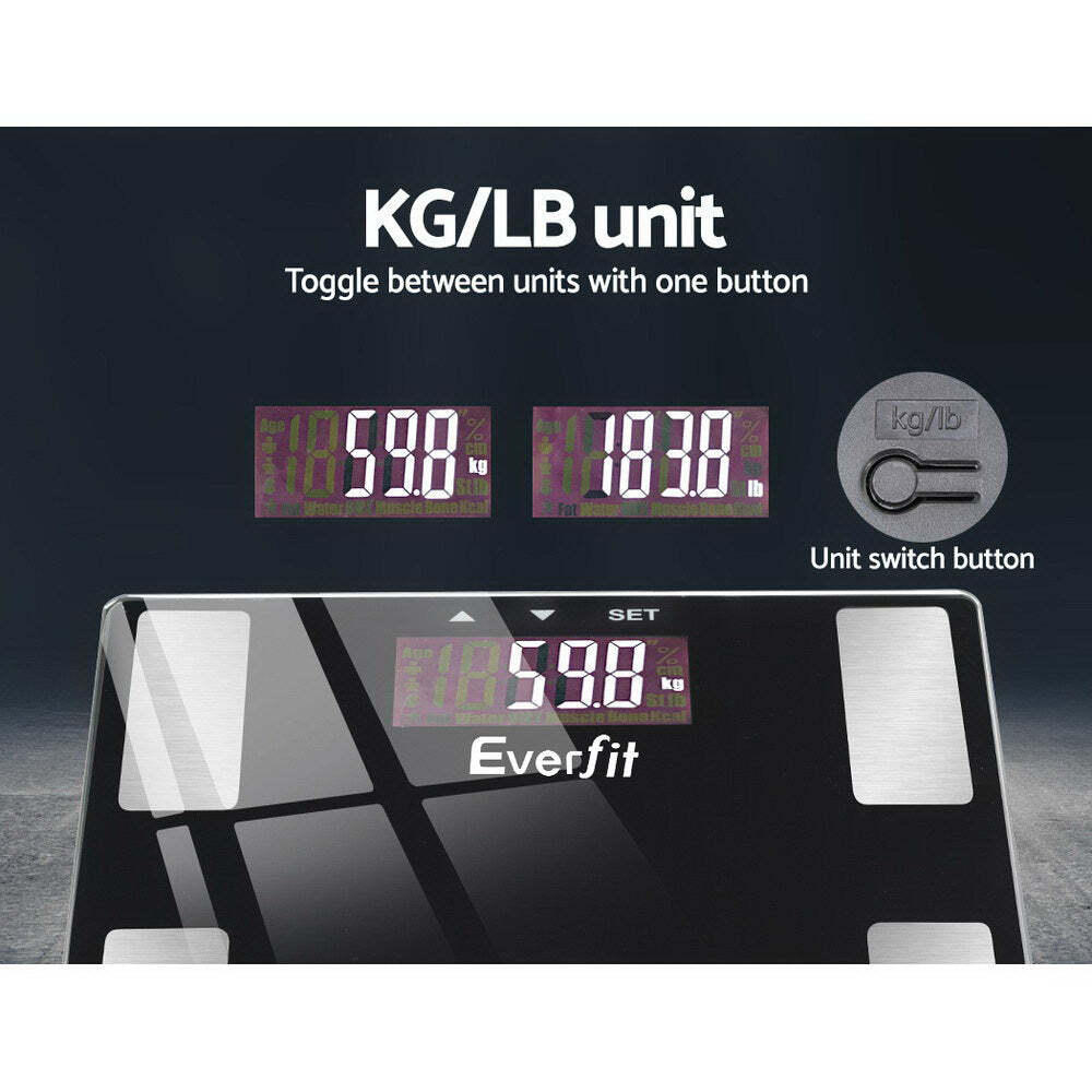 Everfit Bathroom Scales Digital Body Fat Scale 180KG Electronic Monitor ...