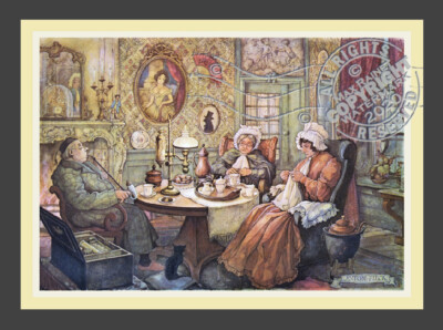 In the Parlor for Tea Mending * Dutch Baroque black cat * ANTON PIECK ...