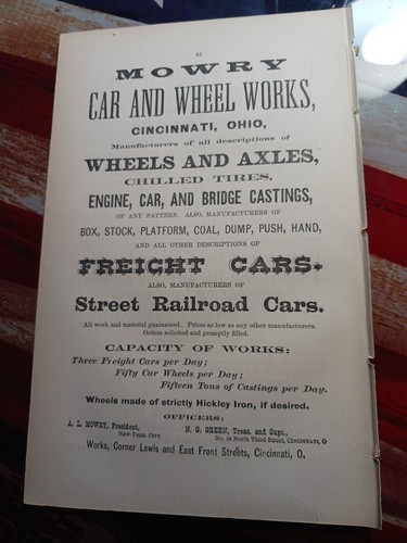 1872 print ad MOWRY CAR AND WHEEL WORKS Cincinnati OH Railroad Freight ...