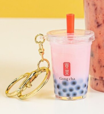 Gong Cha Boba Strawberry (Pink) Bubble Tea Keyring Gold Keychain Bag ...